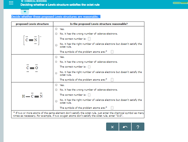 Solved CHEMICAL BONDING -Deciding whether a Lewis structure | Chegg.com