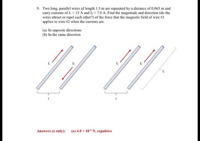 Solved Two long, parallel wires of length 1.5 m are | Chegg.com