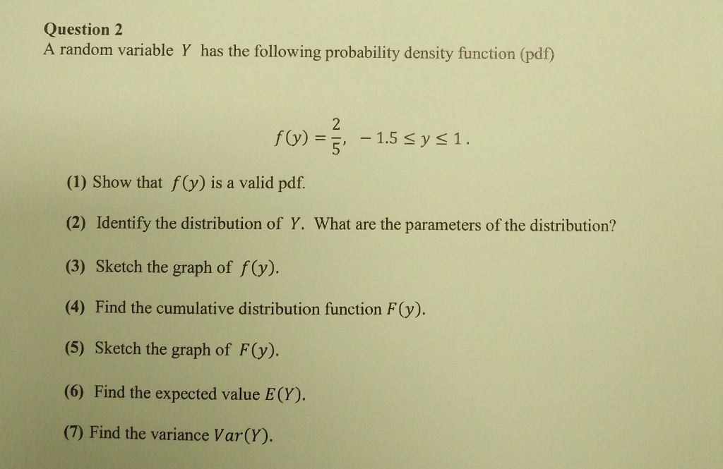 Solved A random variable Y has the following probability | Chegg.com