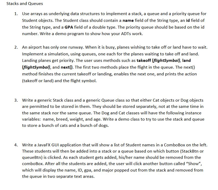 Stacks and Queues Use arrays as underlying data | Chegg.com