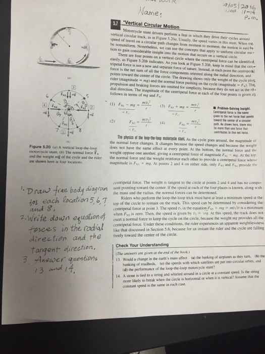 Solved 1o5 1201 vecl ame: Vertical Circular Motion stunt | Chegg.com