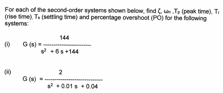 Solved For each of the second-order systems shown below, | Chegg.com
