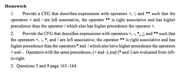 Solved Homework 1 Provide a CFG that describes expressions | Chegg.com