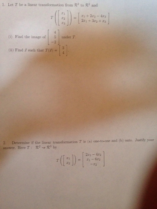 Solved Let T Be A Linear Transformation From R3 To R2 And
