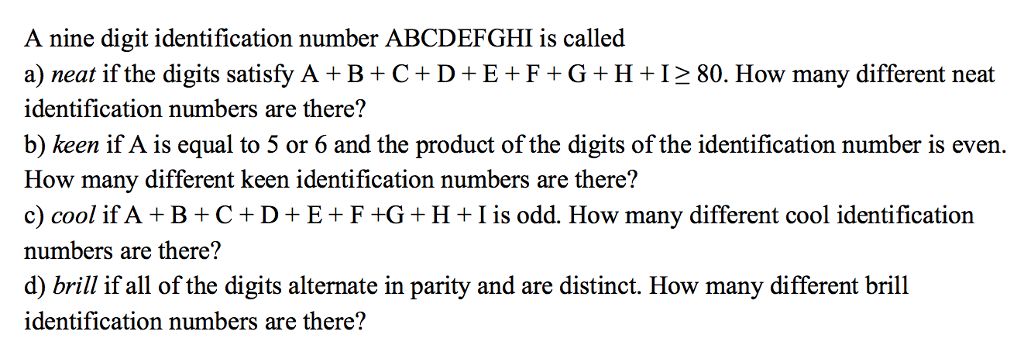 Solved A nine digit identification number ABCDEFGHI is | Chegg.com