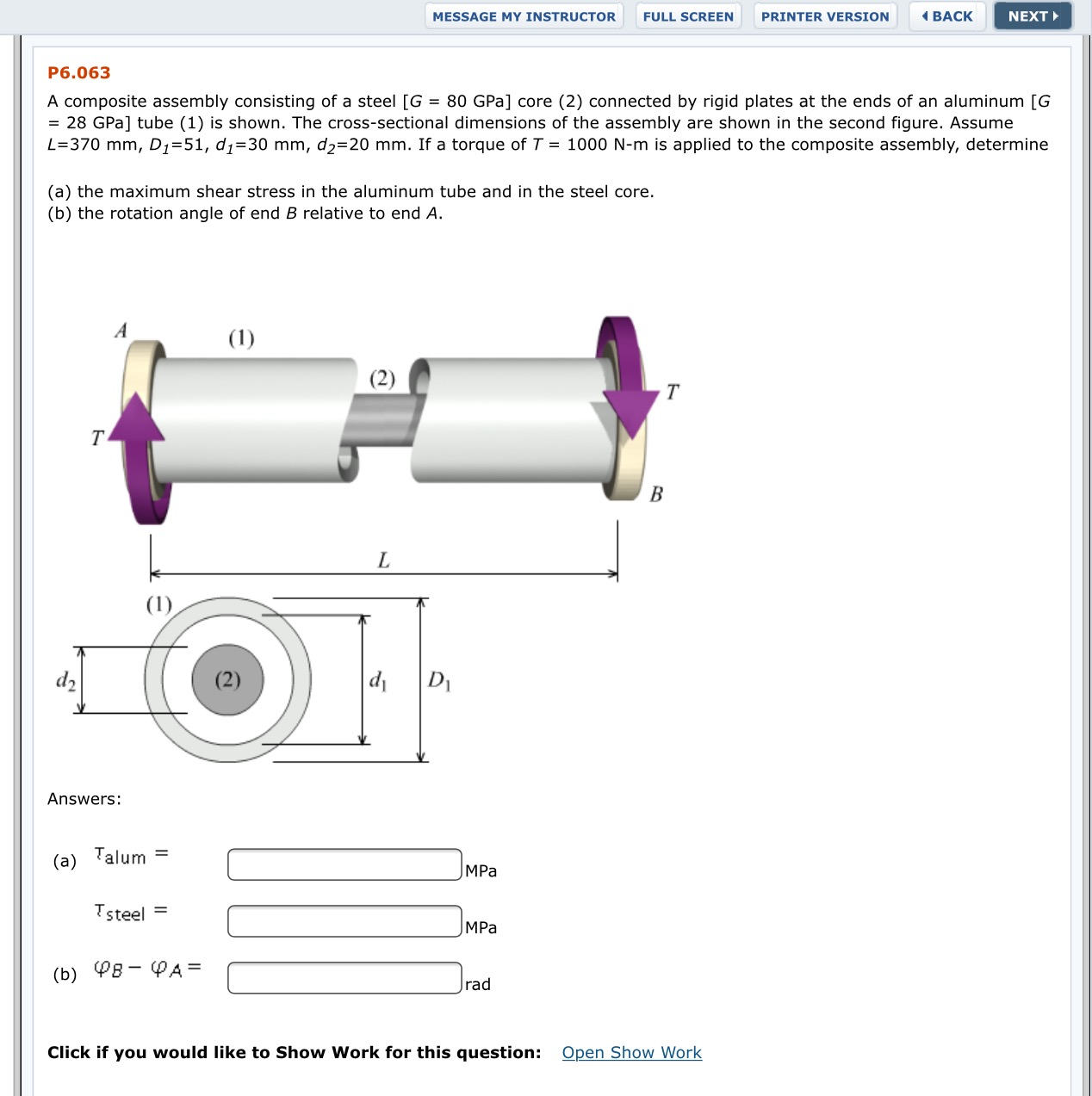 Solved A composite assembly consisting of a steel [G = 80 | Chegg.com