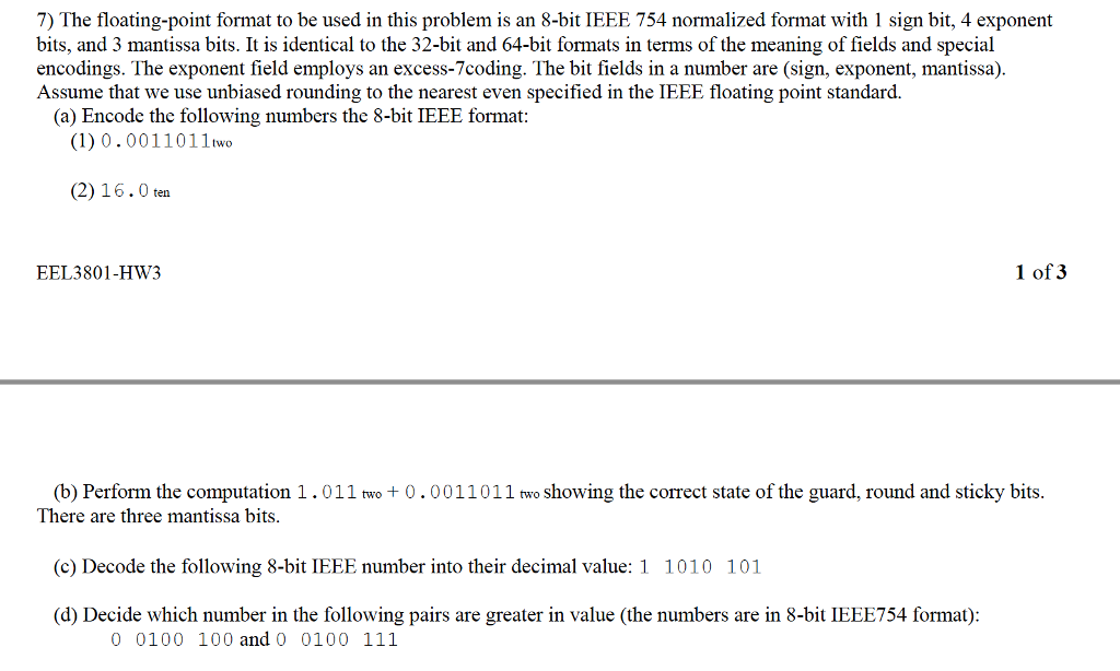 The floating-point format to be used in this problem | Chegg.com