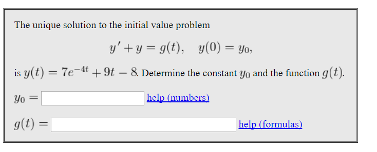 Solved The unique solution to the initial value problem y' + | Chegg.com