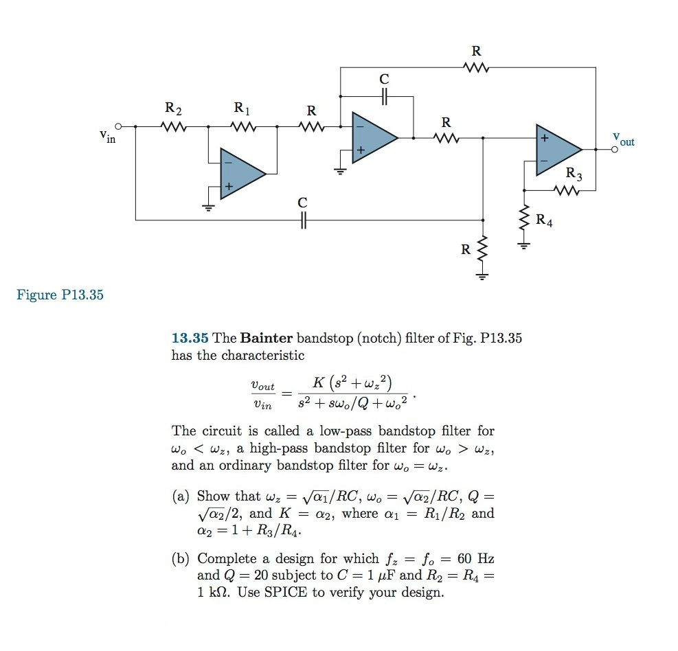 13.35 The Bainter bandstop (notch) filter of Fig. P | Chegg.com