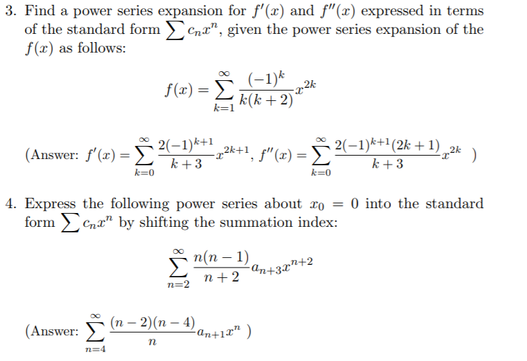Solved 3. Find a power series expansion for f'(x) and f"(x) | Chegg.com