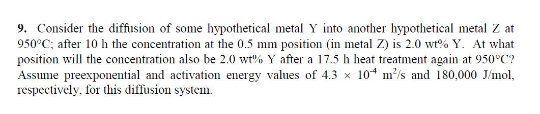 Solved Consider the diffusion of some hypothetical metal Y | Chegg.com