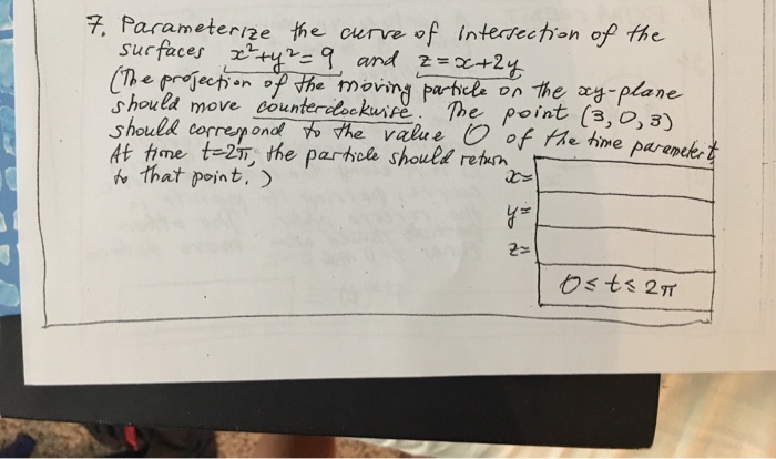 Solved Parameterize The Curve Of Intersection Of The 
