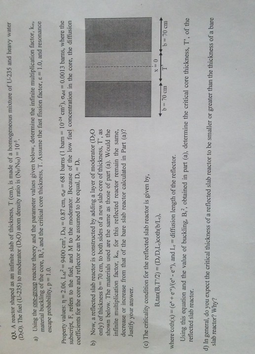 Q3. A reactor shaped as an infinite slab of | Chegg.com