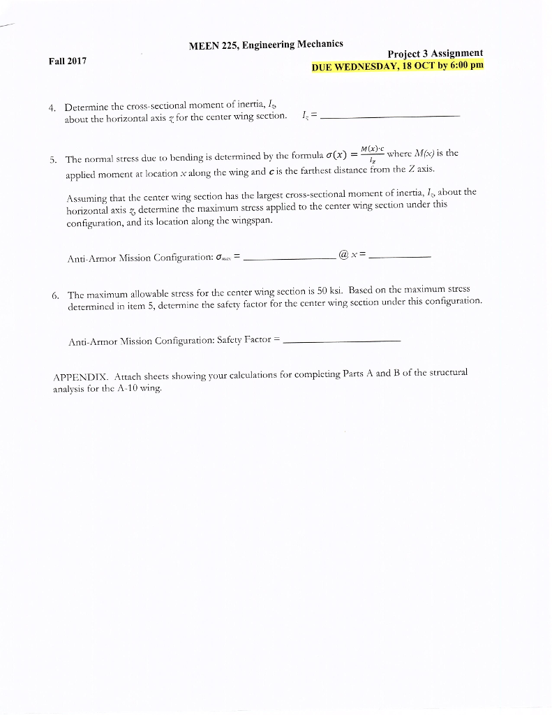 MEEN 225, Engineering Mechanics Project 3 Assignment | Chegg.com