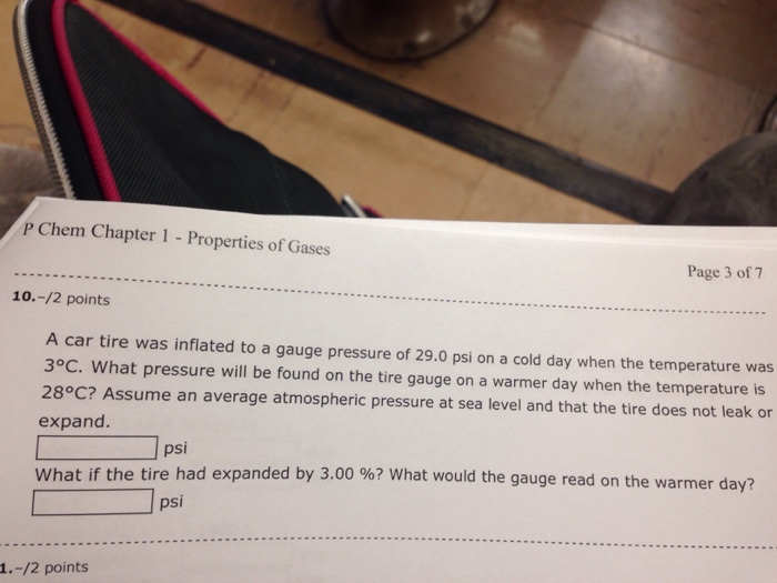 Solved A car tire was inflated to a gauge pressure of 29.0 | Chegg.com