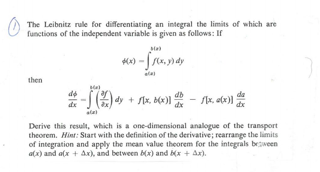 Solved The Leibnitz rule for differentiating an integral the | Chegg.com