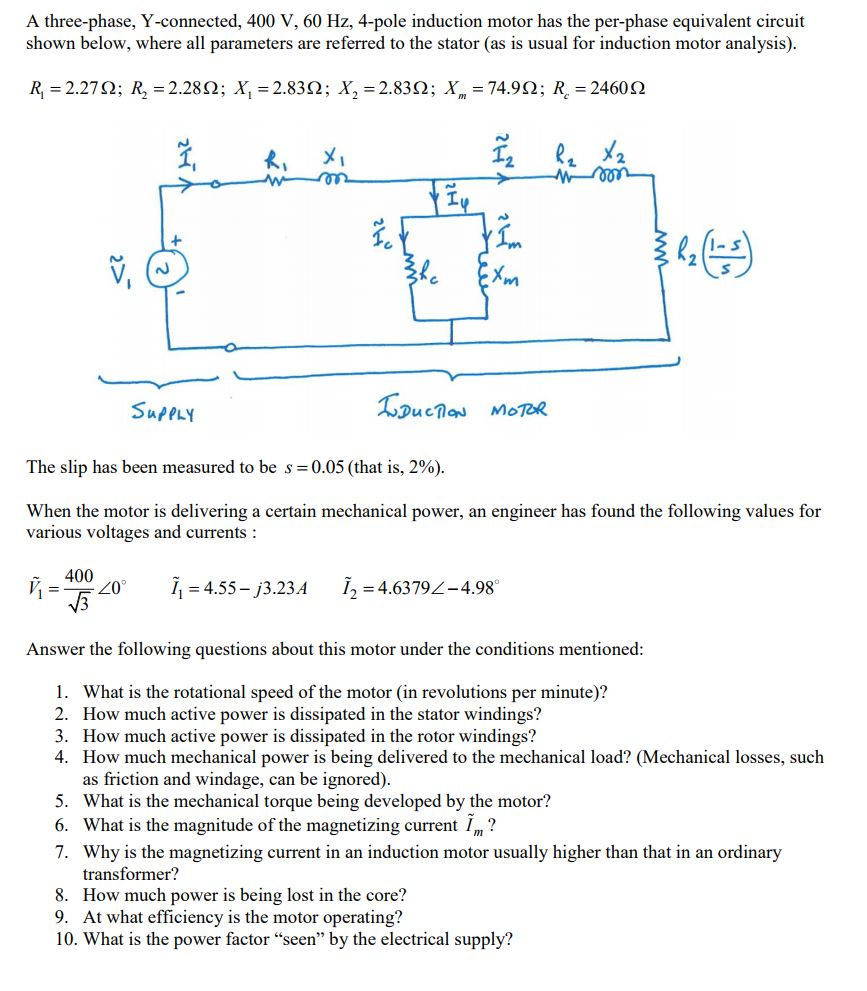 Solved A Three phase Y connected 400 V 60 Hz 4 pole Chegg