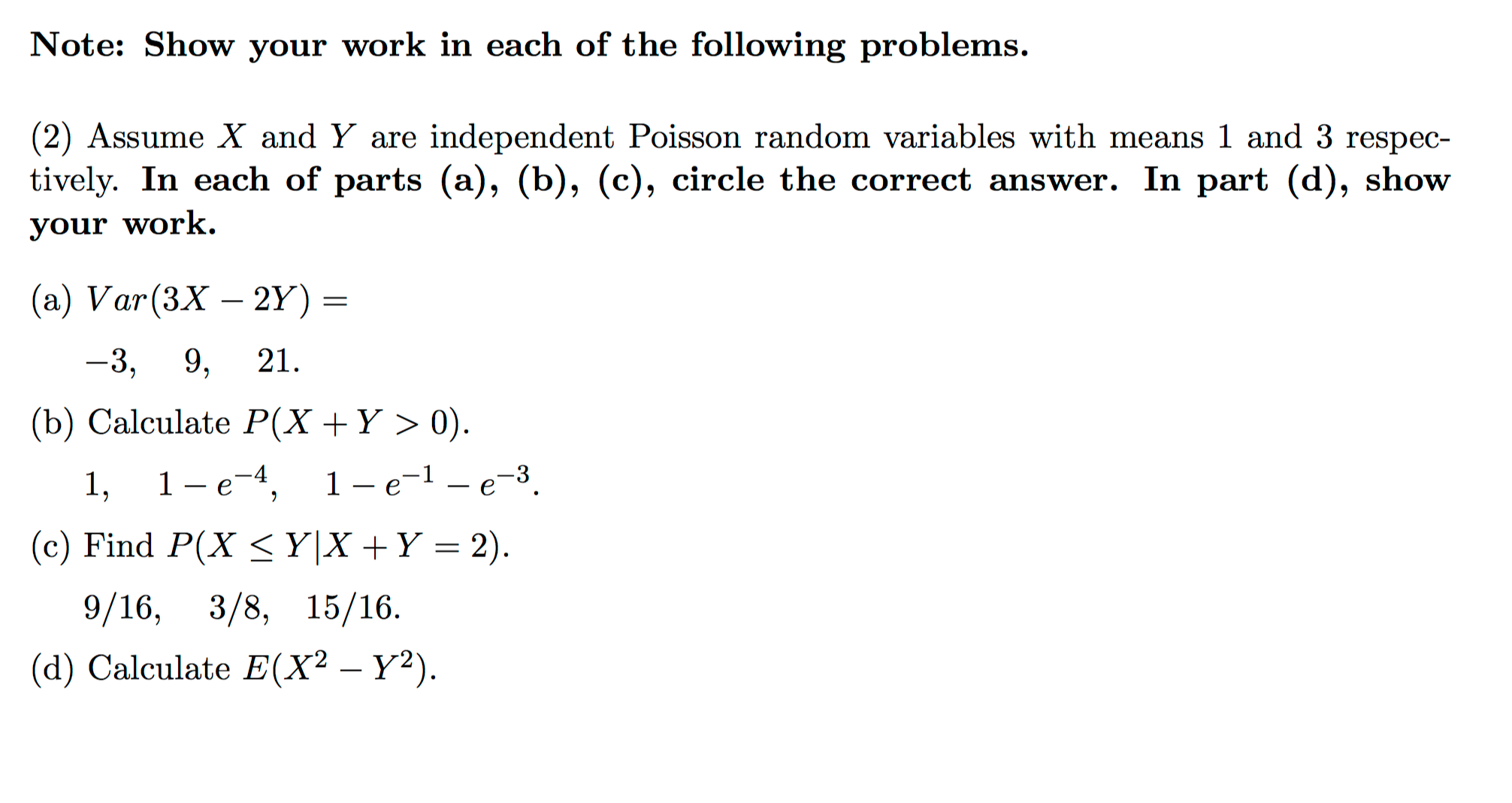 Solved Assume X and Y are independent Poisson random | Chegg.com