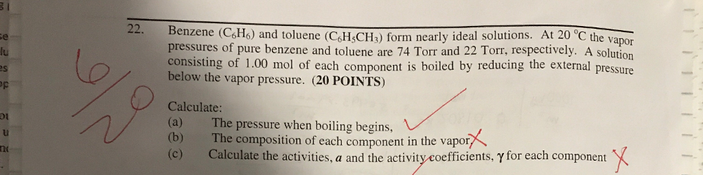 Solved enzene (C&Ho) and toluene (C&HsCH3) form nearly ideal | Chegg.com