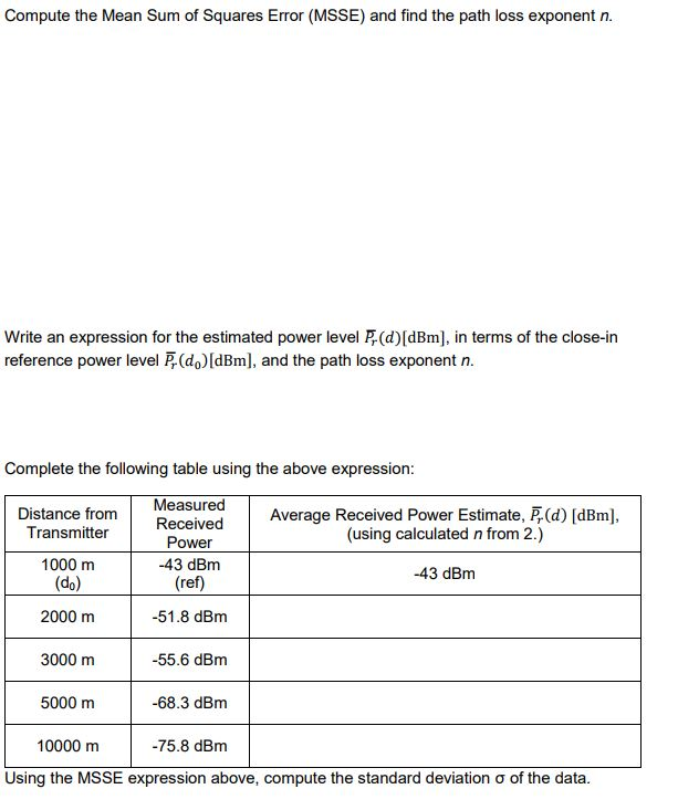 Compute the Mean Sum of Squares Error (MSSE) and find | Chegg.com