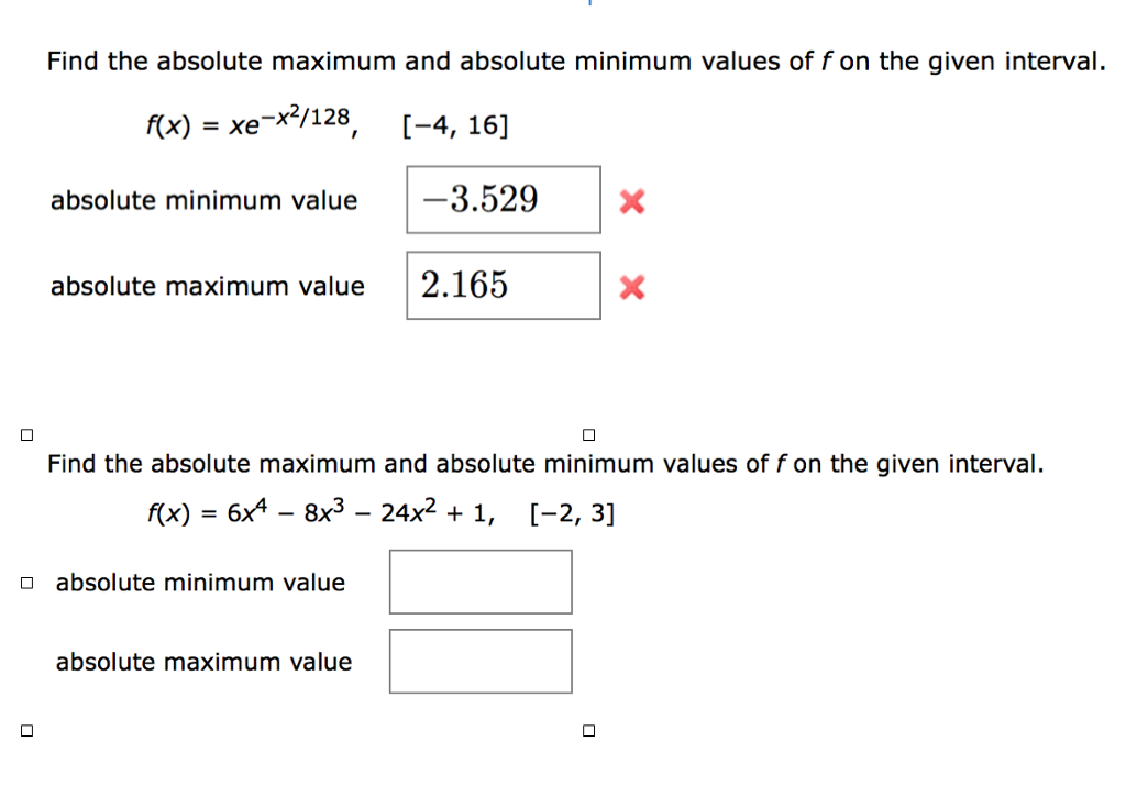 Solved Find the absolute maximum and absolute minimum values | Chegg.com