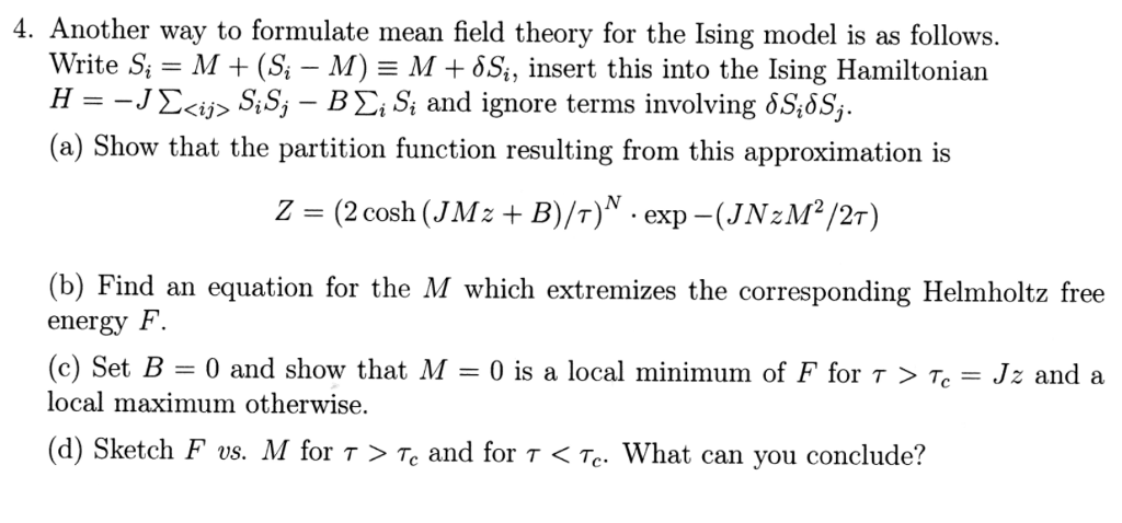 Another way to formulate mean field theory for the | Chegg.com
