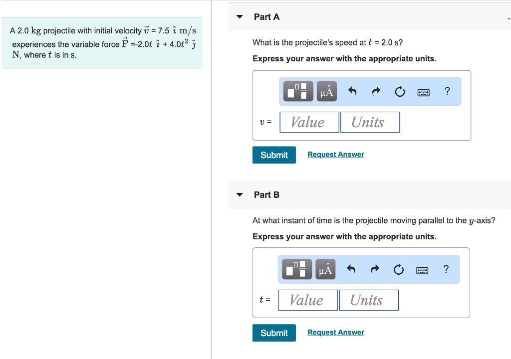 Solved Part A A 2.0 kg projectile with initial velocity | Chegg.com