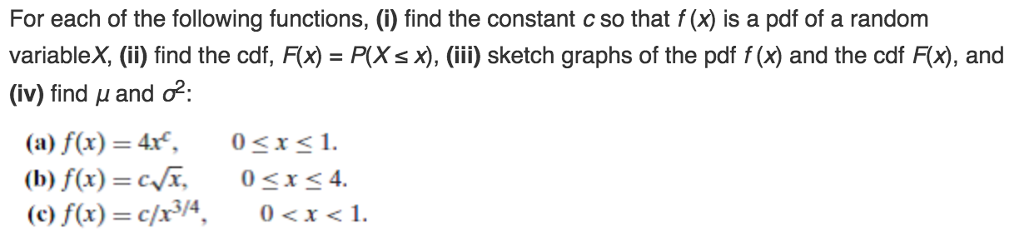 Solved For each of the following functions, (i) find the | Chegg.com