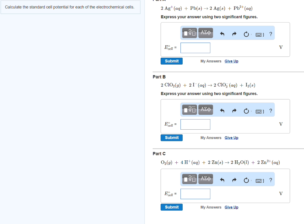 Solved Calculate the standard cell potential for each of the | Chegg.com