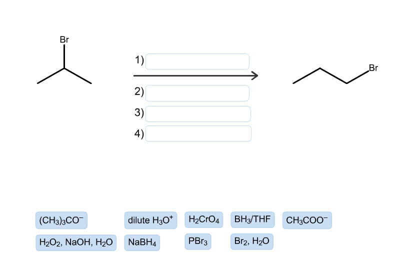 Solved Br dilute Hao" H2Croo BH3THF CH3COO (CH3)3CO Br2, H20 | Chegg.com