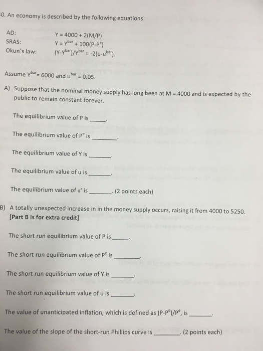 Solved An economy is described by the following equations: | Chegg.com