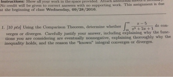 Solved Using the Comparison Theorem, determine whether | Chegg.com