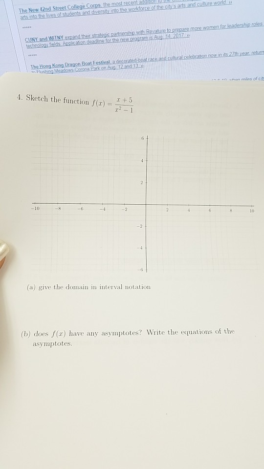 Solved Sketch the function f(x) = x + 5/x^2 - 1 (a) give | Chegg.com