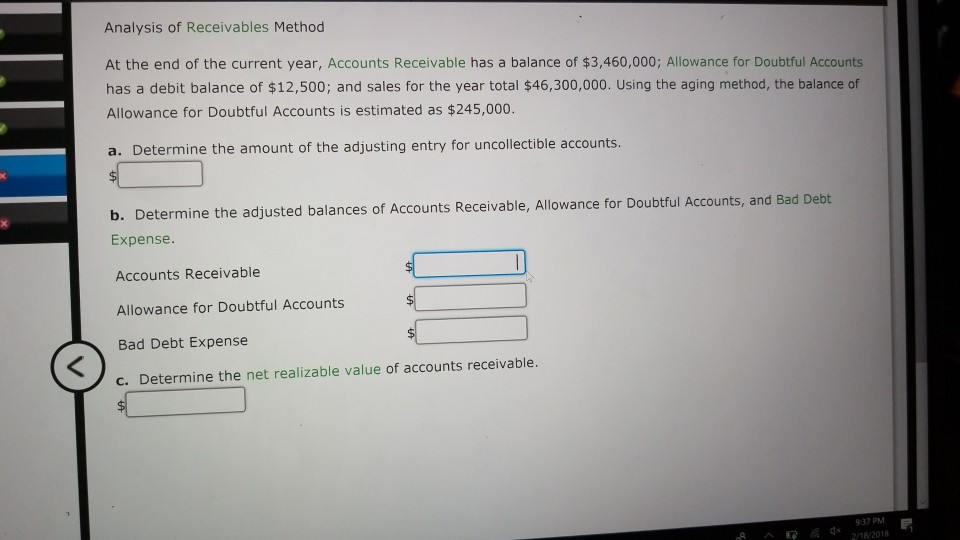 Solved Analysis of Receivables Method At the end of the | Chegg.com