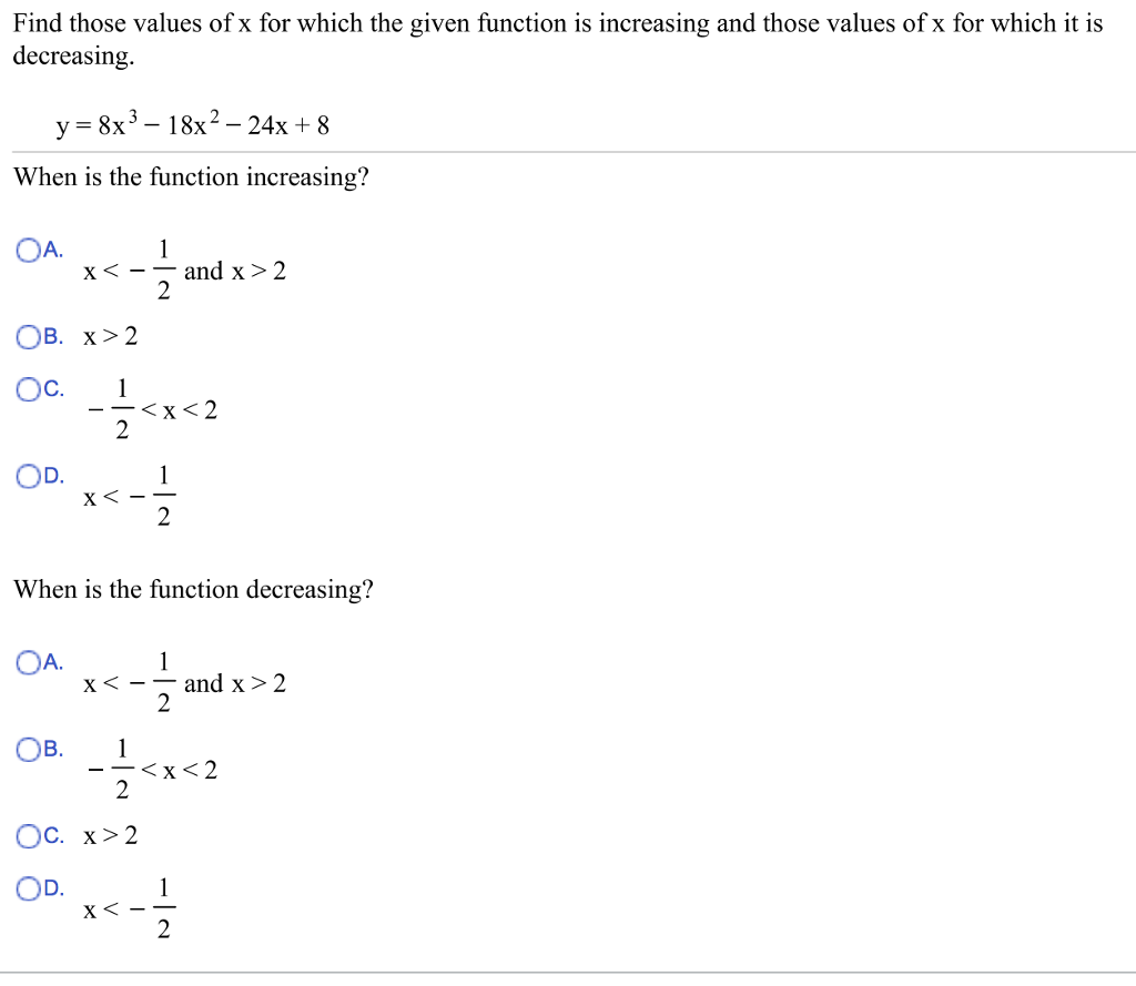 Solved Find those values of x for which the given function | Chegg.com