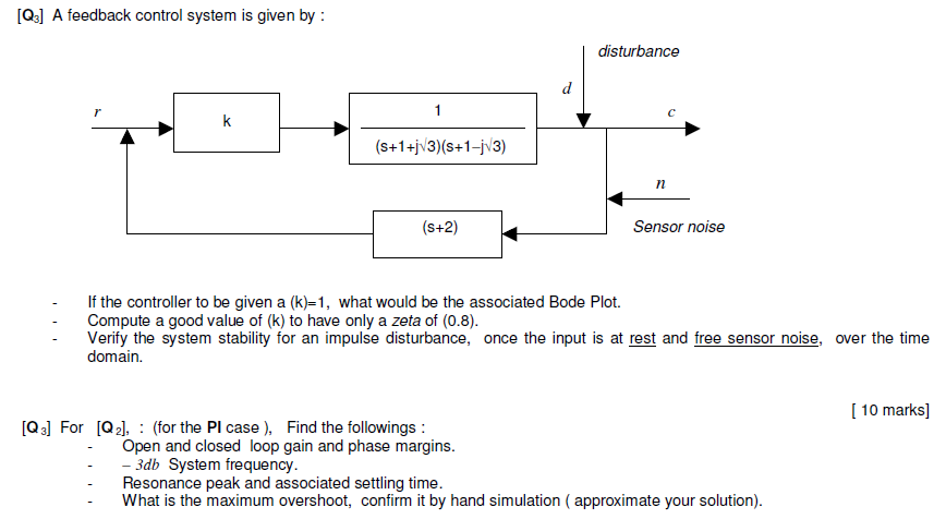 Solved [Q3] A feedback control system is given by | Chegg.com