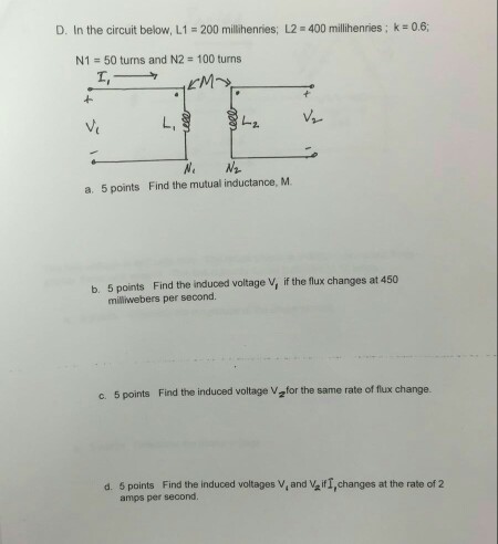 Solved In the circuit below, L1 = 200 millihenries; L2 = 400 | Chegg.com