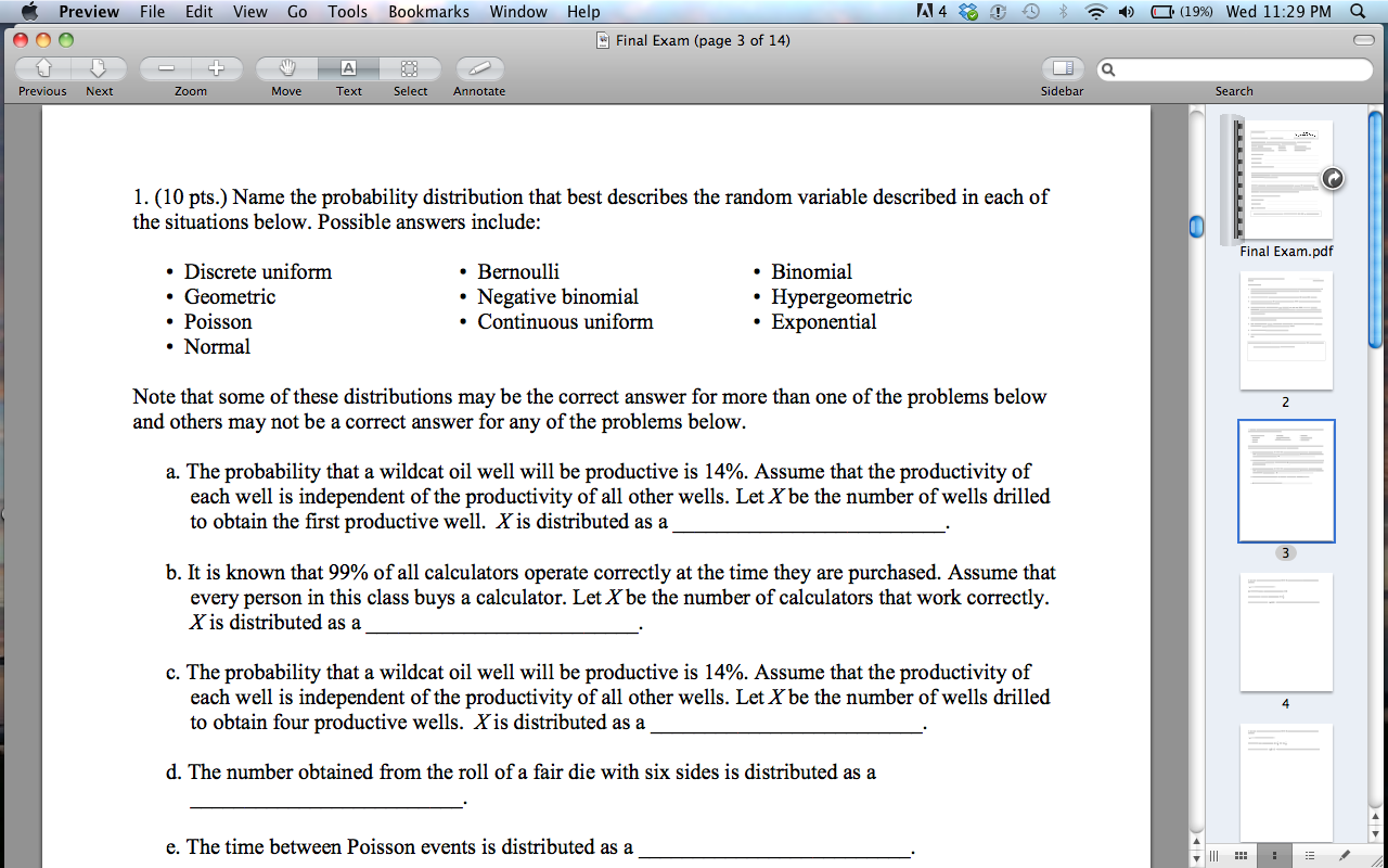 Solved Name the probability distribution that best describes | Chegg.com