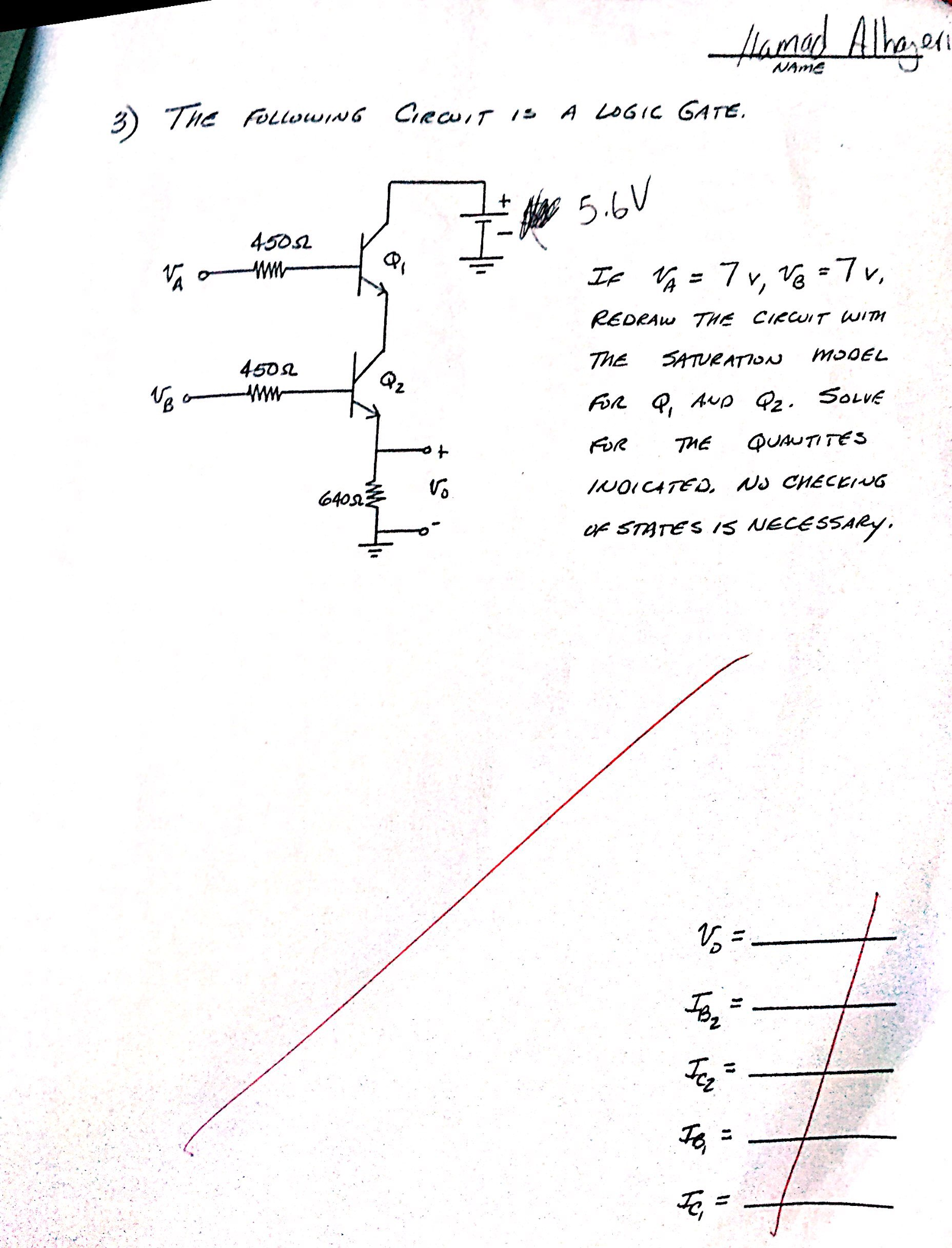 Solved The following circuit is a logic gate. If V_A = 7v, | Chegg.com