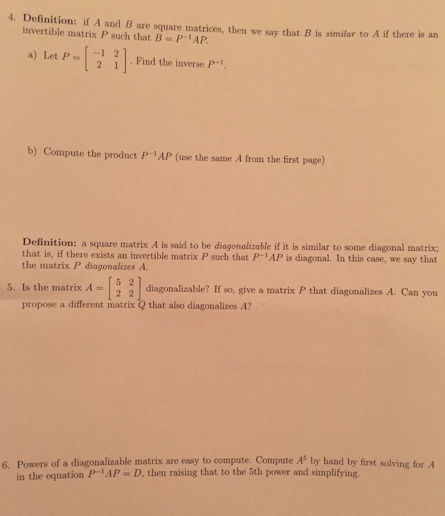 Solved Definition: if A and B are square matrices, then we | Chegg.com