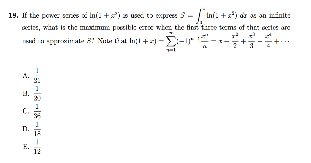 Solved If the power series of ln(1 + x^2) is used to express | Chegg.com