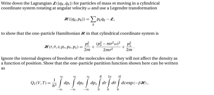 Write down the Lagrangian ({qk,qk)) for particles of | Chegg.com