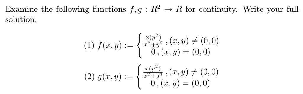 Solved Examine the following functions f,g : R2 ? R for | Chegg.com