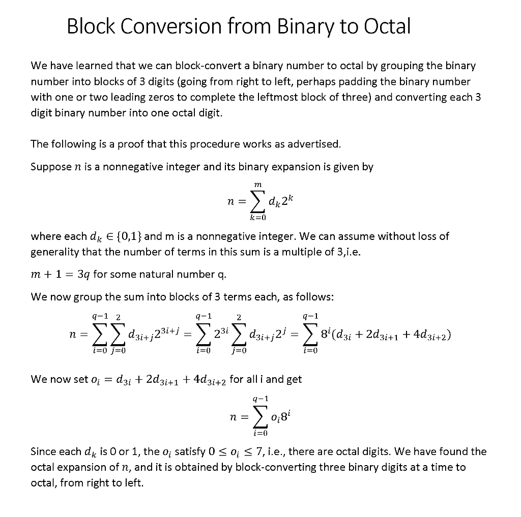 Solved Block Conversion from Binary to Octal We have learned | Chegg.com