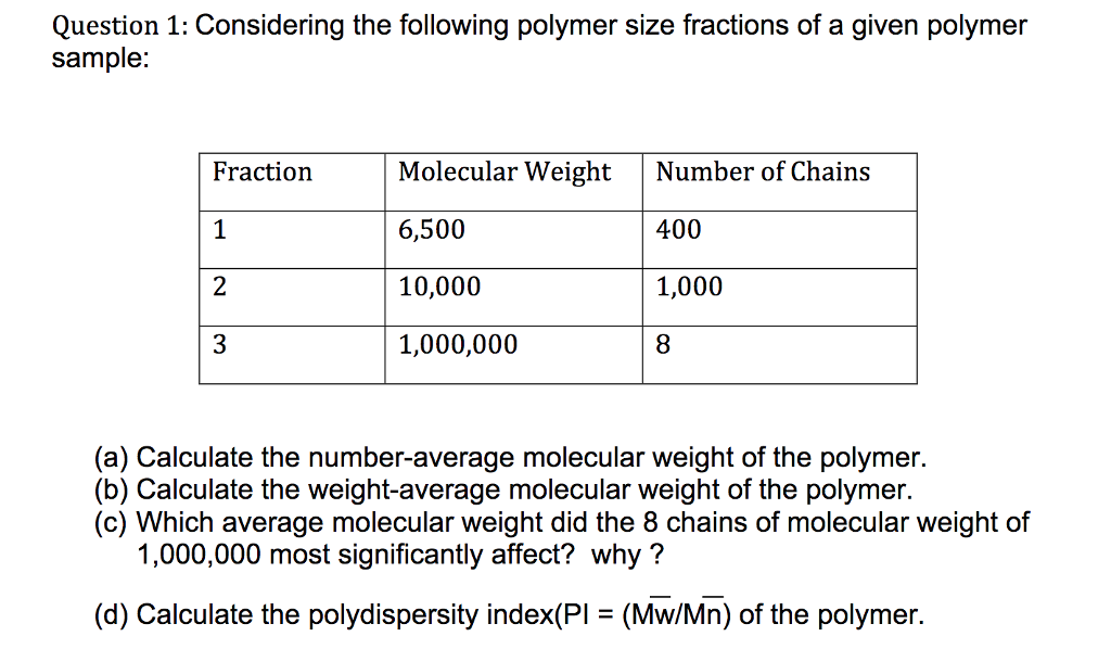 Solved Question 1: Considering the following polymer size | Chegg.com