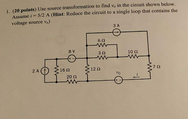 Solved 1 20 Points Use Source Transformation To Find Vo