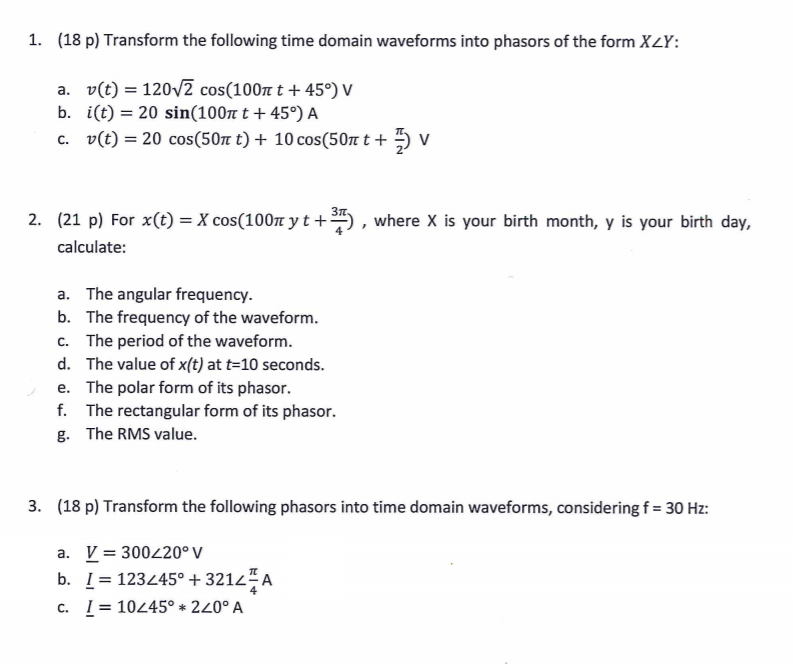 Solved 1. (18 p Transform the following time domain | Chegg.com