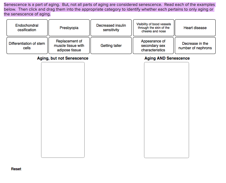 Solved Senescence is a part of aging. But, not all parts of | Chegg.com