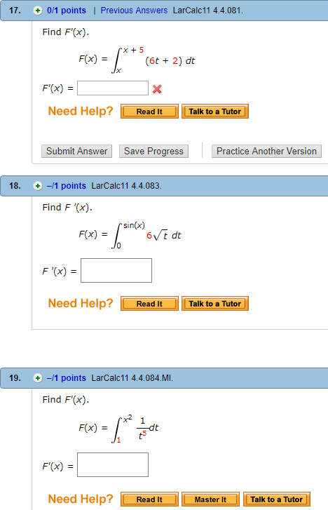 Solved Find F'(x). F(x) = integral^x + 5_x (6t + 2) dt | Chegg.com
