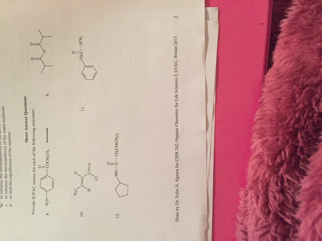 Solved Provide IUPAC names for each of the following | Chegg.com